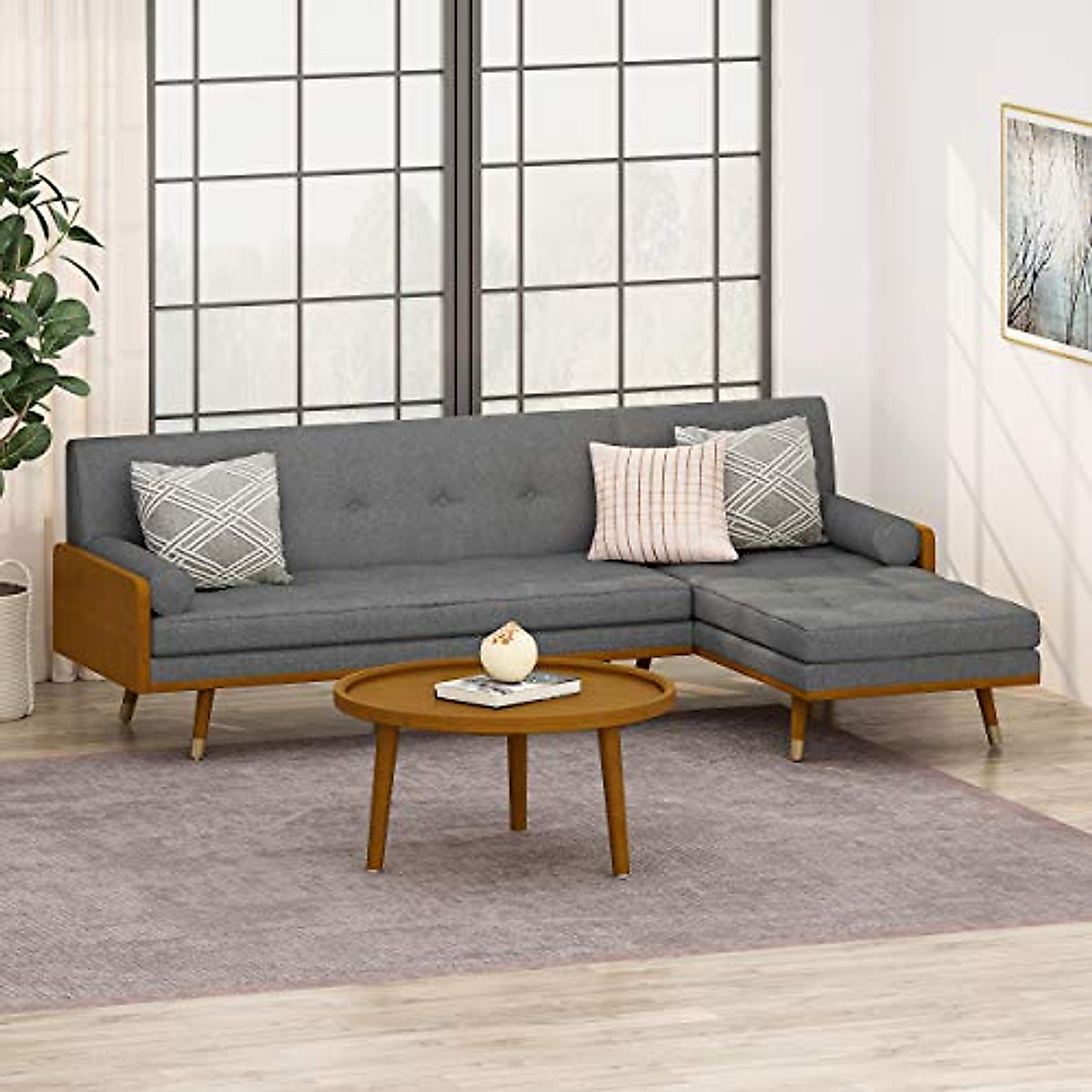 Christopher Knight Home Harriet Sectional, Gray, Dark Walnut