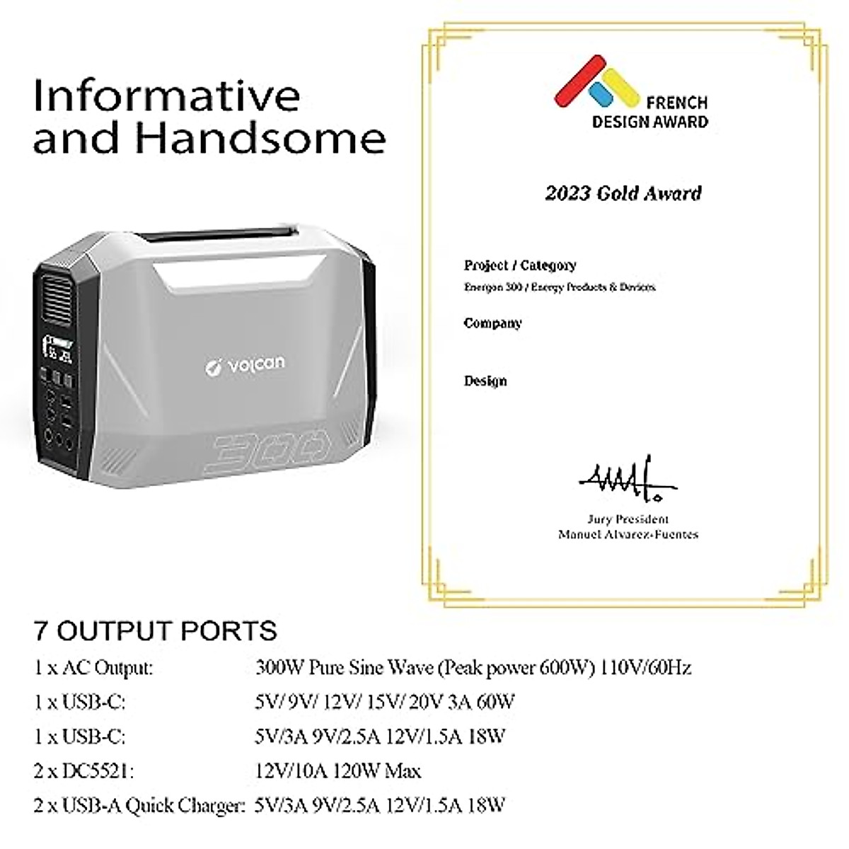 Portable Power Station-299Wh 300W(Peak 600W) Outdoor Generators - ENERGON 300 LiFePO4 Backup Battery, 3000 Cycles, 1.8-Hour Fast Charging - Lightweight Solar Generator - Ideal for Camping/RVs/Home Use