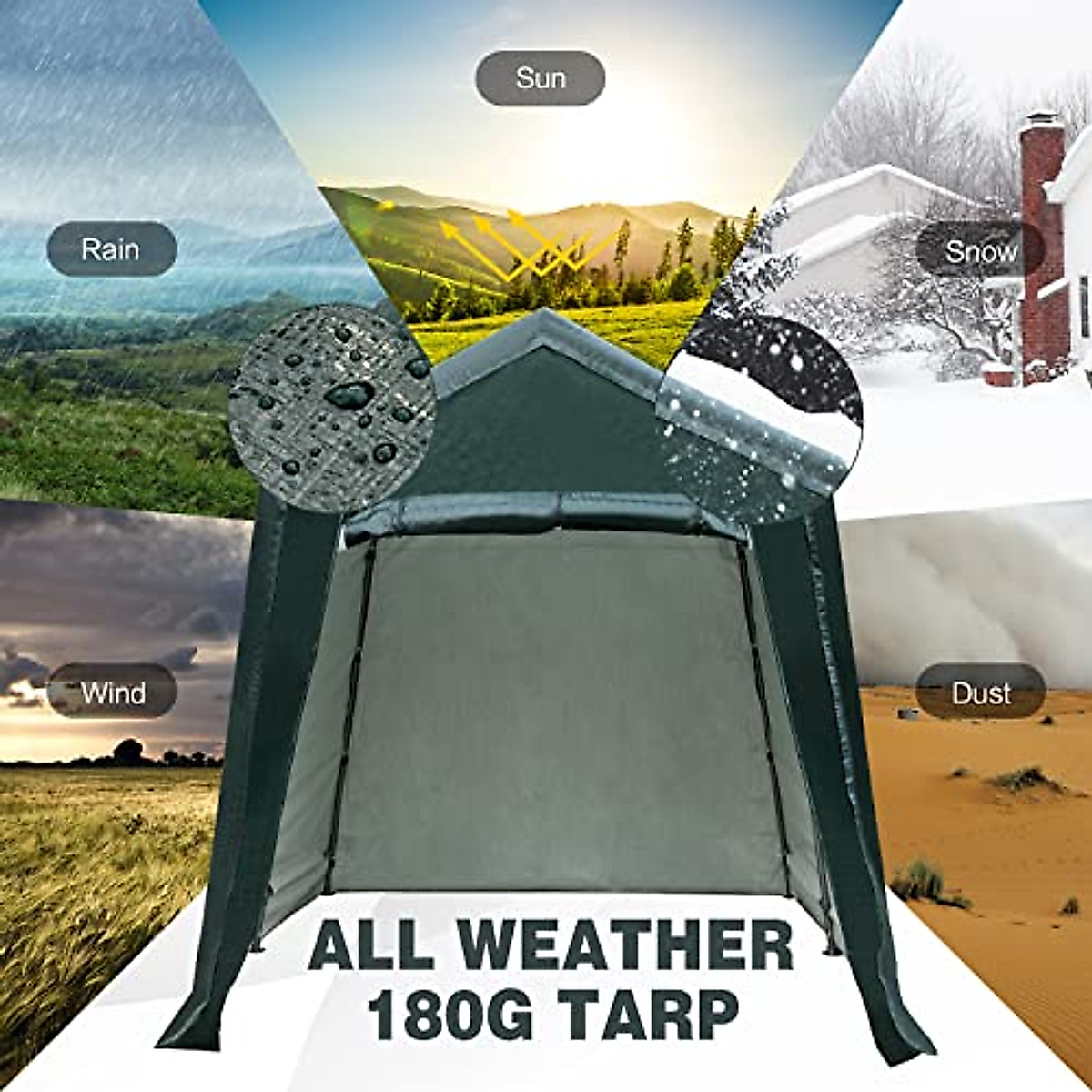 ERGOMASTER 7 Ft x 12 Ft Outdoor Carport Patio Storage Shelter Metal Frame and Waterproof Ripstop Cover for Motorcycle and ATV Car