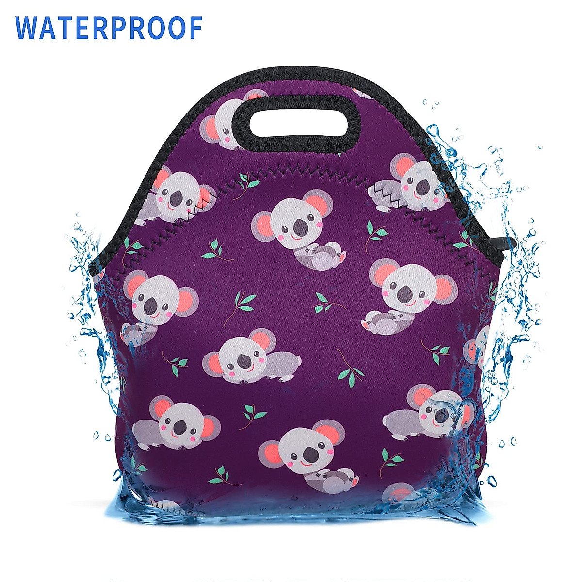 Violet Mist Womens Cute Reusable Neoprene Lunch Bag Insulated Lunch Box Koala Animal Cartoon Thermal lunch bags Bag Waterproof Food Handbags Koala Meal Prep Travel Work Gifts for Women Men Lady Adult