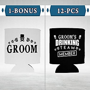 Shop4Ever Groom and Groom’s Drinking Team Member Can Coolie ~ Wedding Bachelor Party Beer Can Sleeve Coolers ~ (Member, Blk, 13 Pk)