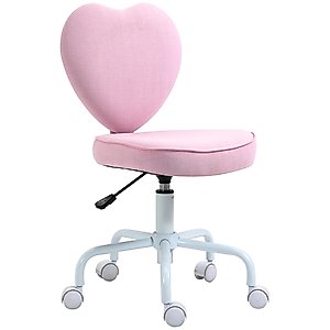 HOMCOM Heart Love Back Armless Office Chair, Comfortable Desk Chair with Adjustable Height, Cute Fabric Vanity Chair with 360 ° Swivel Wheels, Pink