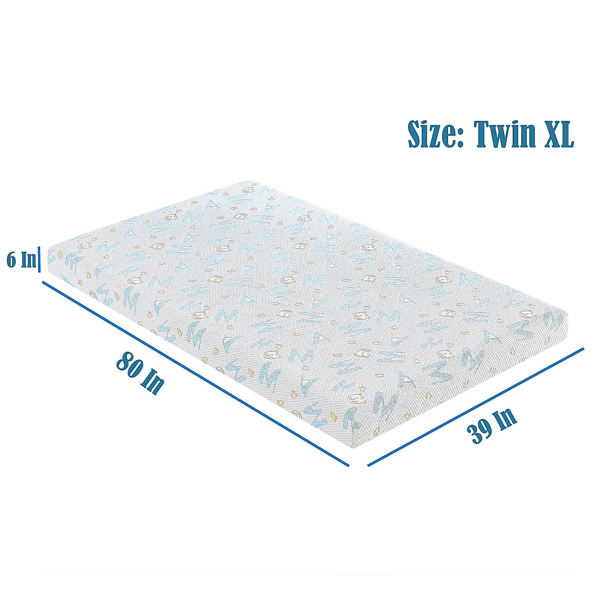 VIPKOE Gel Memory Foam Mattress, Twin XL, 6 Inch Alphabet Bed Mattress, Medium Firm Feel Mattress,Breathable & Cool Sleep Spine Pressure Relief Bed in a Box CertiPUR-US Certified