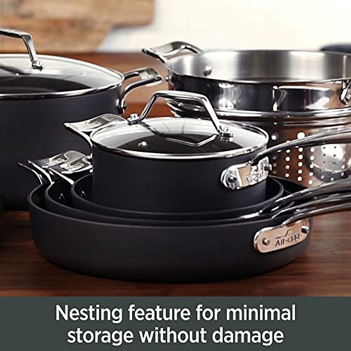 All-Clad Essentials Hard Anodized Nonstick 4 Piece Sauce Pan Set 2.5, 4 Quart Pots and Pans, Cookware Black
