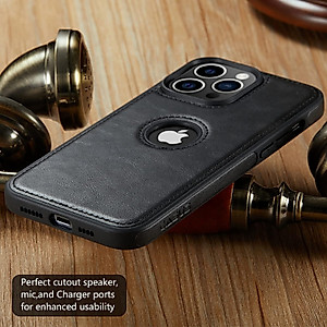 Casus Designed for iPhone 15 Pro Max Case Vegan Leather Slim Logo View Classic Luxury Elegant Thin Protective Cover (2023) 6.7" (Black)