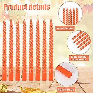 Whaline 8Pcs 10 Inch Orange Spiral Taper Candles Dripless Twisted Wax Candles Long Unscented Candle Sticks for Fall Harvest Halloween Home Party Supplies
