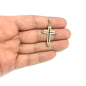 14k 2 Tone Gold Diamond Cut And Milgrain Finish Cross Pendant