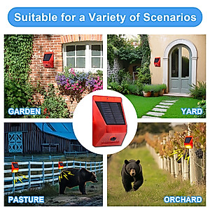 ChunHee Solar Alarm Strobe Light with Remote Control Motion Sensor Detector Outdoor Alarm 129db Sound Security Siren IP65 Waterproof Protected for Villa, Chicken coop, Farm, Yard, 4 Pack