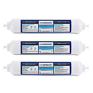 Hydronix ICF-10Q/3 Inline Post Activated Carbon Water Filter Replacement Cartridge with 1/4-Inch Quick Connect for Refrigerator, Ice Maker, RO Reverse Osmosis System, 2000 Gallons (3 Pack)