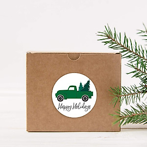 Vintage Trucks Holiday Stickers / 500 Christmas Labels / 4 Winter Evergreen Tree Truck Designs / 1.5" Seasonal Envelope Seals