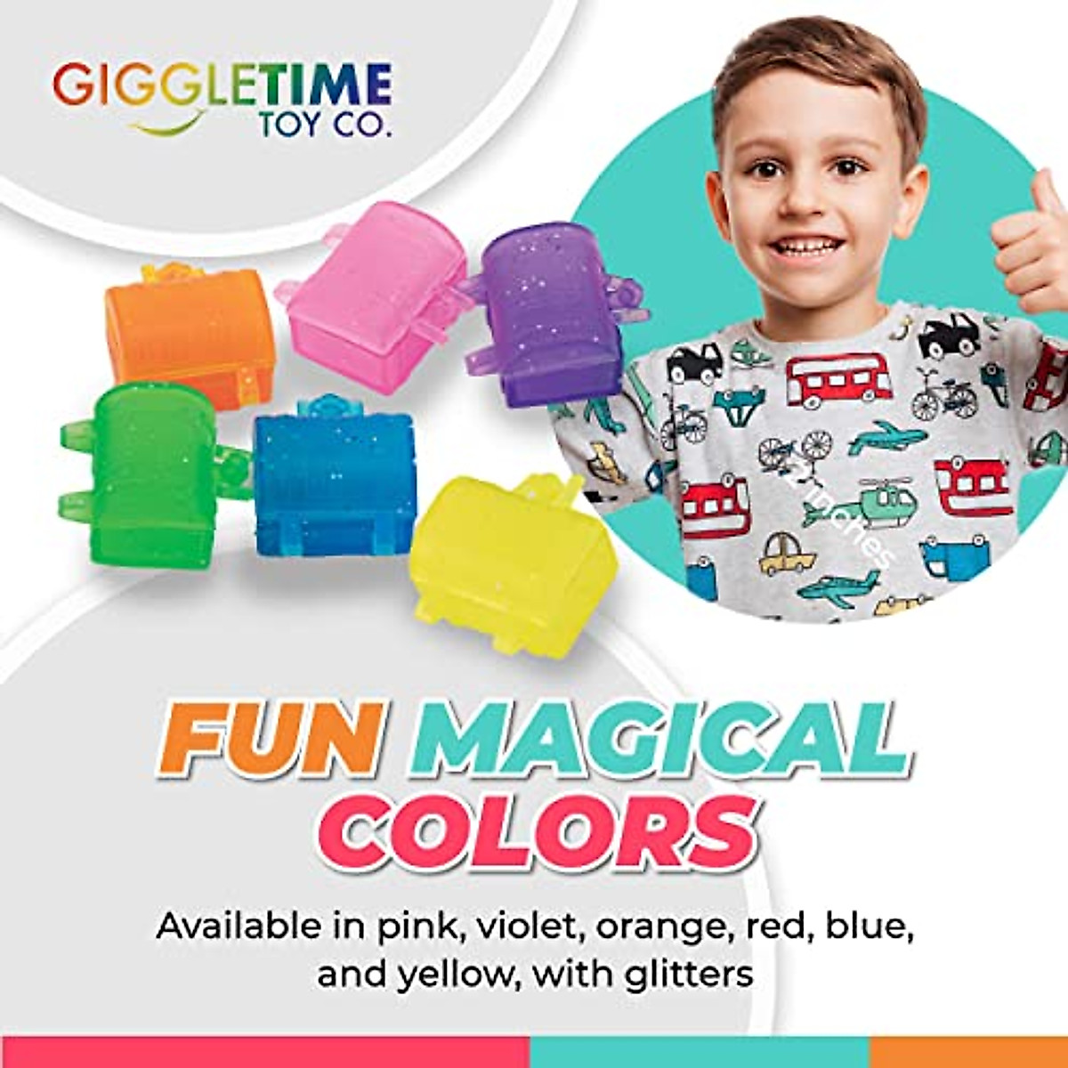 Giggle Time Glitter Tooth Keeper Chest Assortment (144) Pieces - Baby Tooth Box - Tooth Holder for Tooth Fairy, Tooth Keepsake Box - .75 inch Box