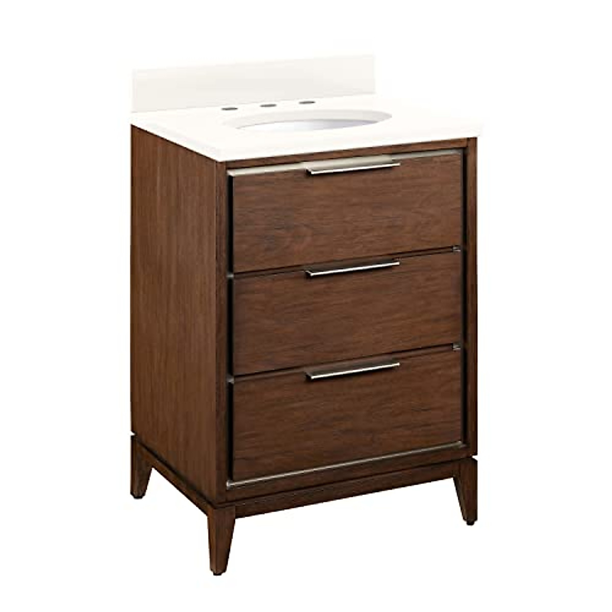 Signature Hardware 953494-24-UM-8 Hytes 25" Free Standing Single Vanity Set with Mahogany Cabinet, Vanity Top, and Oval Undermount Vitreous China Sink - 8" Faucet Holes