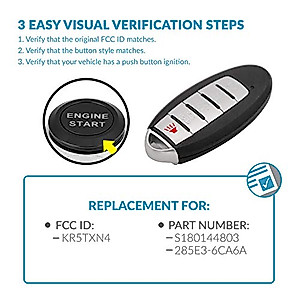 Keyless2Go Replacement for 5 Button Proximity Smart Key Nissan KR5TXN4 285E3-6CA6A