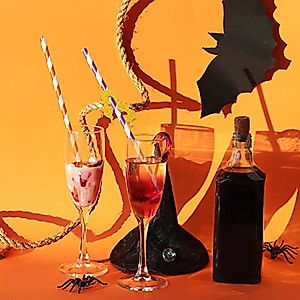 Whaline Halloween Paper Straws Hocus Pocus Glitter Witch Disposable Paper Straws with Glue Points Yellow Orange Purple Stripe Witch Drinking Straws for Halloween Party Supplies Decoration, 30Pcs