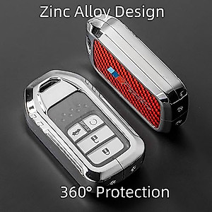 Real Carbon Fiber Key Fob Cover, Zinc Alloy Key Cover,Keychain Key Fob Case Compatible with Honda Accord Civic CRV Pilot Ridgeline Odyssey Passport (TpyeB-Black)