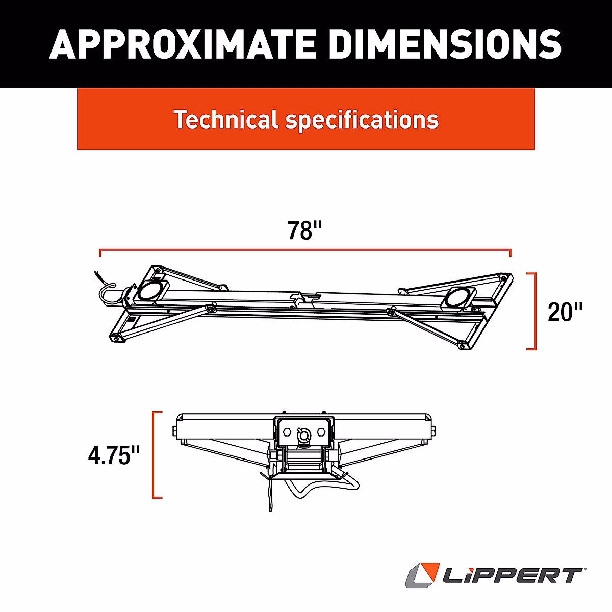 Lippert PSX1 High-Speed RV Power Stabilizer Jack System, No-Switch Assembly, Automatic Adjustment, Heavy-Gauge Powder-Coated Steel Frame, Up to 30" Extension - 337199