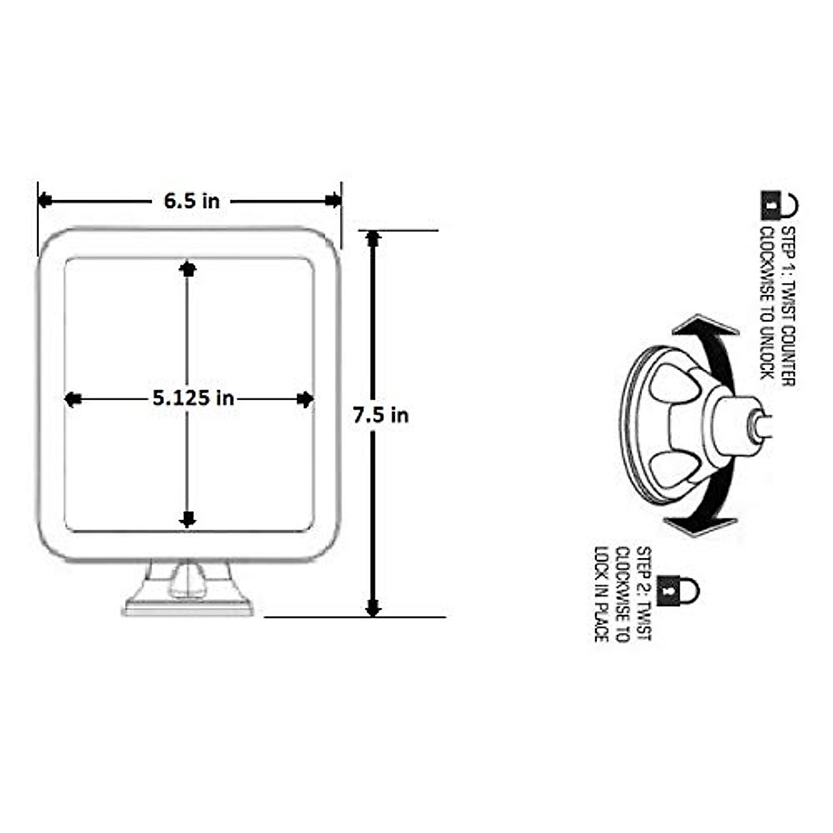 JiBen Square LED Lighted 10X Magnifying Makeup Mirror, Power Locking Suction Cup, Bright Diffused Light and 360 Degree Rotating Adjustable Arm, Portable Cordless Home and Travel Bathroom Vanity Mirror