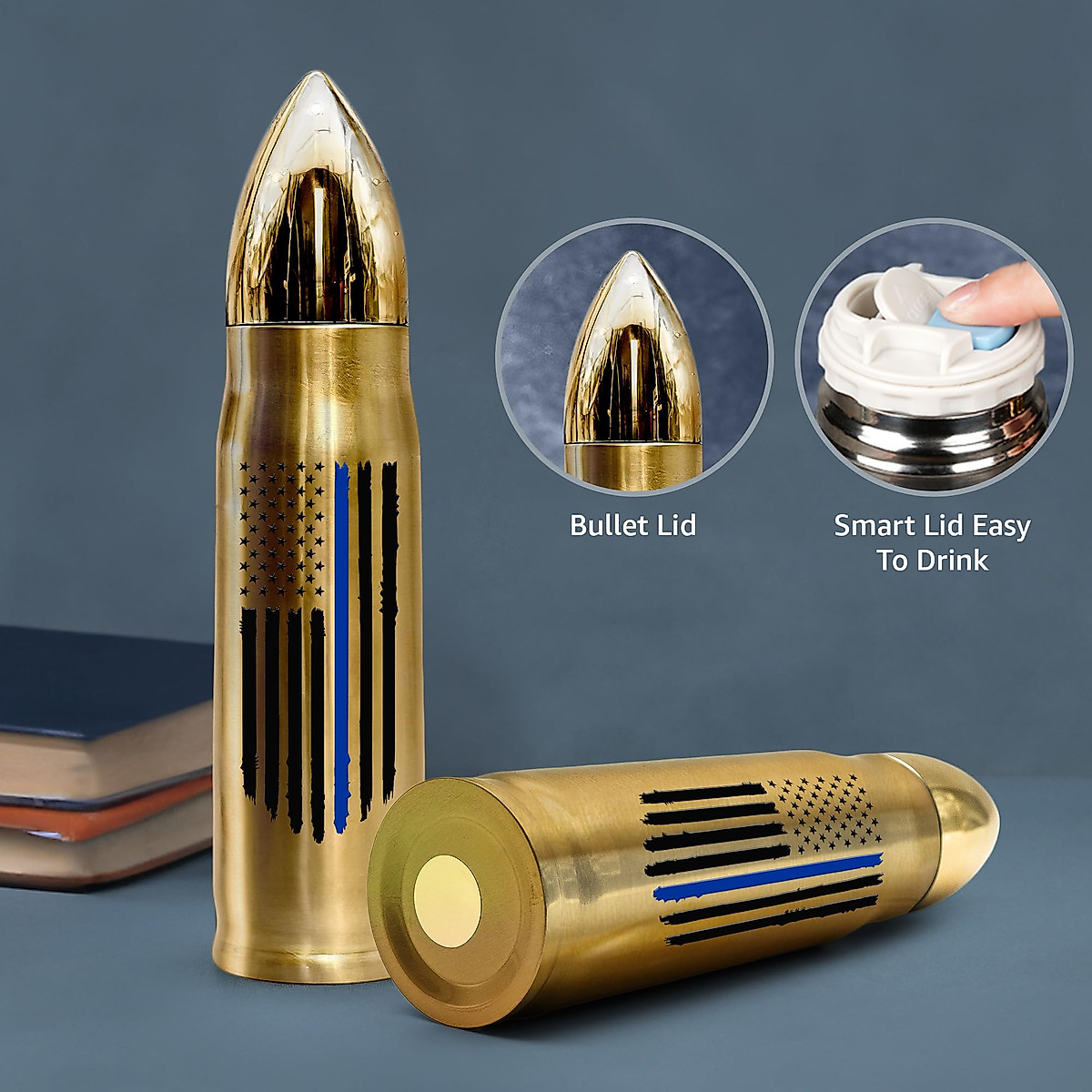 Macorner Police Gifts For Men - 17oz Stainless Steel Thin Blue Line Flag Bullet Tumbler - Birthday Christmas Gifts For Men Dad Papa Grandpa Husband Brother Him - Retirement Gifts & Fathers Day Gift