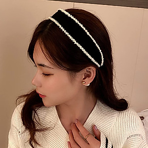 Wiwpar Wide Beaded Headband Simple Beads Headpiece Beaded Hair Hoop Elastic Hair Band Black for Women and Girls