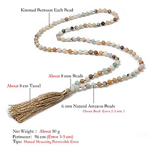 BALIBALI 6MM Mala Beads Necklace Natural Stone Meditation Statement Necklace Japa Yoga Rosary Prayer Charm Beaded Tassel Necklace