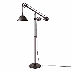 Henn&Hart Pulley System Floor Lamp with Metal Shade in Blackened Bronze/Blackened Bronze, Floor Lamp for Home Office, Bedroom, Living Room