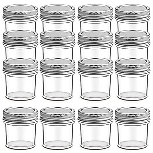 CZWESTC 16PACK 2Ounces Glass Jars with Lids,Mini Mason Jar Shot Glasses with Metal Lid,Round Set Glass Jars Canning Storage Jars Containers for Storing Lotions, Powders, and Ointments …