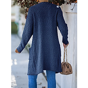 MEROKEETY Women's 2024 Winter Long Sleeve Soft Chunky Knit Sweater Open Front Cardigan Outwear Coat Navy