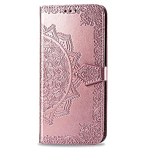 Asdsinfor Compatible with Xiaomi Redmi Note 9 Case Stylish Advanced Wallet Case Credit Cards Slot with Stand for PU Leather Shockproof Flip Magnetic Compatible with Redmi 10X 4G Mandala Rose Gold SD