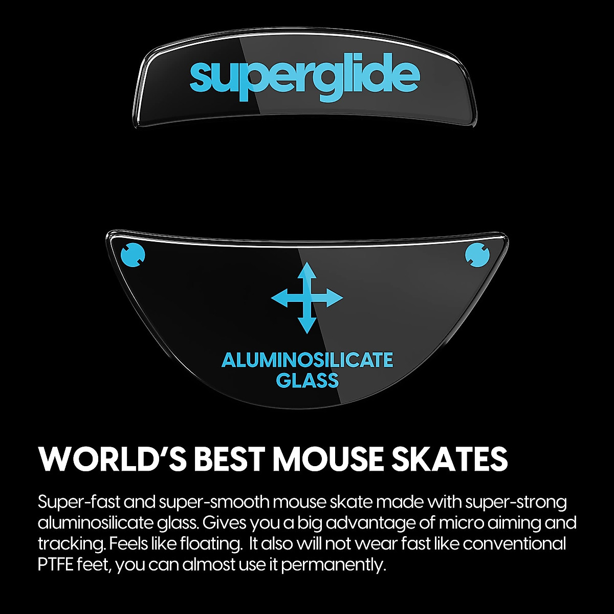 Superglide - Fastest and Smoothest Mouse Feet/Skates Made with Ultra Strong Flawless Glass Super Fast Smooth and Durable Sole for Roccat Kone Pro/Pro Air [Black]