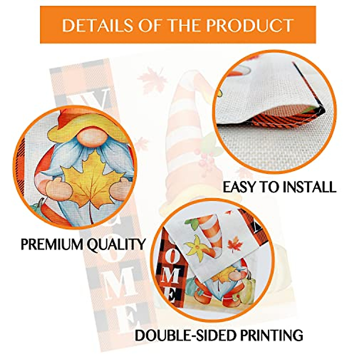 OlaTopia Set of 4 Gnome Seasonal Garden Flags 12x18 Double Sided, Buffalo Plaid Welcome Spring Summer Winter Fall Garden Flag, Vertical Burlap Farmhouse Yard Flags for Home Outdoor Decor