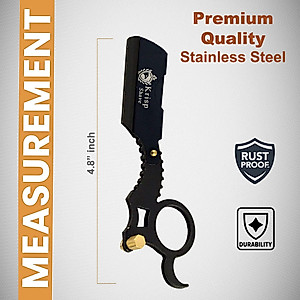 Professional Straight Razors For Men, Barber Razors Straight Edge Razor Kit For Close Shaving - Beard Cut Throat Finger Razor Safety Shavette With 10 Shaving Blades By Krisp Beauty (Black)
