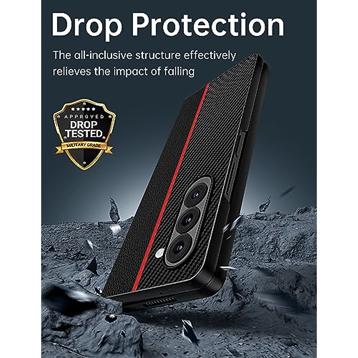 Quikbee [Samsung Galaxy Z Fold 5 Case], for Samsung Galaxy Z Fold 5 [Mil-Grade Protection],Full Body Protective Bumper,Carbon Fibre Texture,Anti-Slip and Ultra-Thin, Protective Case - Red.