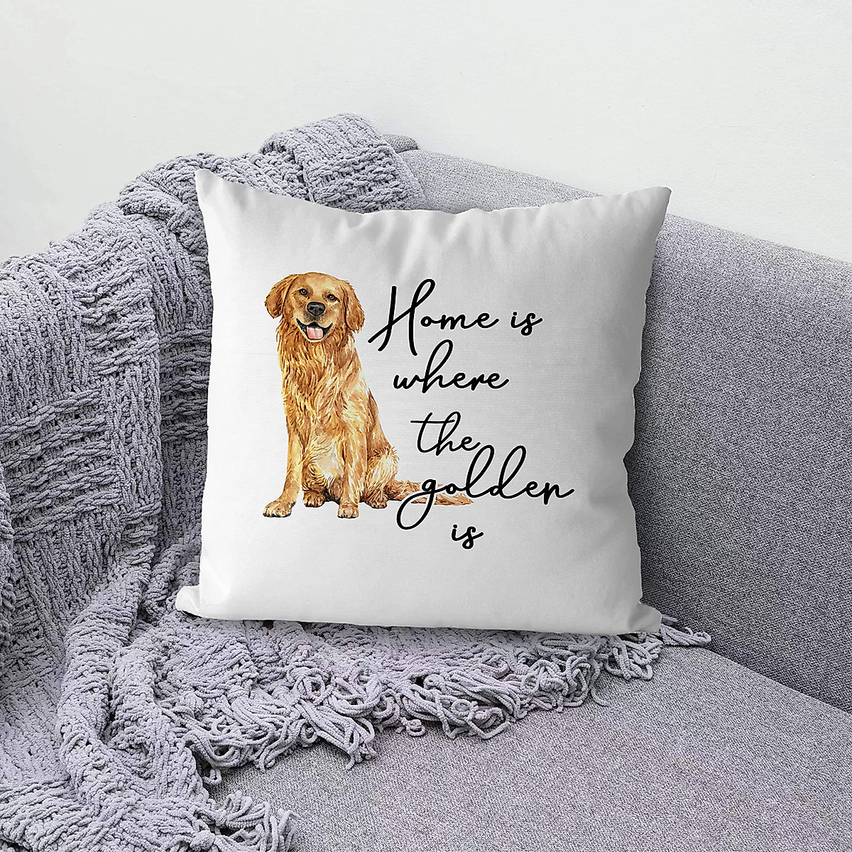 KEUSPI Golden Retriever Pillow Cover, Golden Retriever Gifts,Home Is Where The Golden Is Decor Pillowcase Throw Pillow Cover 18x18,Golden Retriever Decor Decoration For Couch Sofa,Golden Dog Mom Gifts