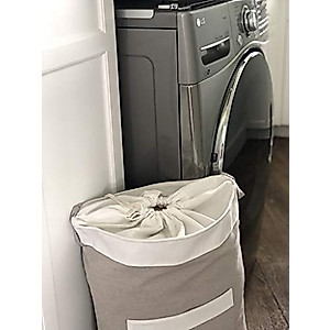 Over The Door Hanging Laundry Hamper Bag - Beautiful Linen - Drawstring Closure With Carry Strap - HOOKS NOT INCLUDED*