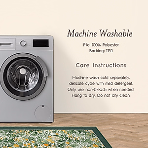 Laura Ashley Green Lovestone Floral Machine Washable & Slip Resistant 26" x 45" Accent Rug