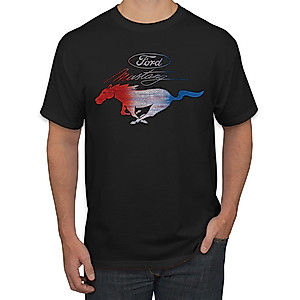 Ford Mustang Shirt USA Flag Mustang Emblem Cars and Trucks Men's Graphic T-Shirt, Black, Large