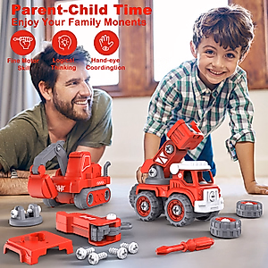 TOYABI Toys for 4-8 Year Olds 5-in-1 Fire Truck Transforming Robot Set - Take Apart Robot Firetruck STEM Toy for Boys and Girls - Ideal Christmas or Birthday Gift for Kids Ages 4 and Up