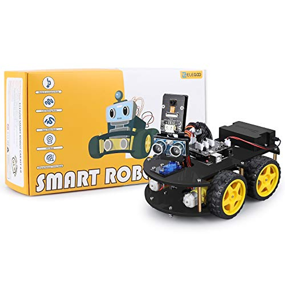 ELEGOO UNO R3 Project Smart Robot Car Kit V4 with UNO R3, Line Tracking Module, Ultrasonic Sensor, IR Remote Control etc. Intelligent and Educational Toy Robotic Kit for Arduino Learner