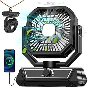 Portable Fan Rechargeable, 20000mAh Battery Powered Fan with LED Lantern, Table Fan, Camping Essentials, USB C Battery Operated Camping Fan for Travel, Picnic, Barbecue, Fishing, Office, Home
