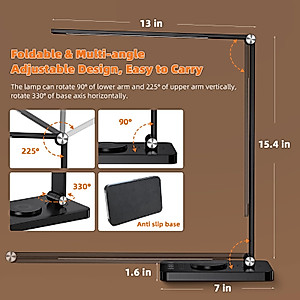 GTIMLMC Desk Lamp with Wireless Charger, LED Table Lamps for Home Office, USB Charging Port, Blue and Warm Bedside Night Light, Touch Dimmable, Eye-Caring, Timer, with Adapter, Black