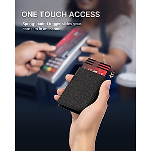 typecase Mens Wallet Card Holder: Pop Up Card Case, Genuine Leather, RFID Blocking, Smart, Slim, Minimalist, Thin - 13 Card Capacitiy, ID Window, Cash Strap (Carbon Fiber)