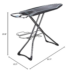 Minky Homecare Ergo Plus Prozone Ironing Board Made in UK Freestanding Full Size Iron Table with Heat Reflective Cover, Thick Felt Underlay and Large 48" x 15" Ironing Surface (Gunmetal and Blue)