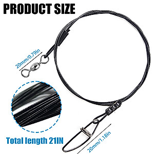YOTO 125LB Heavy Duty Fishing Leaders,Stainless Steel Saltwater Fishing Wire,High Strength Leader with Swivel and Snap (black-15pcs)
