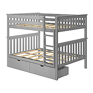 Max & Lily Bunk Bed, Full-Over-Full Wood Bed Frame for Kids with Storage Drawers, Grey