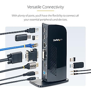 StarTech.com USB 3.0 Dual Monitor Docking Station with HDMI & DVI/VGA, 6x USB-A Ports, Ethernet, Audio & USB Type-A Hub, Universal Laptop Dock - Windows/macOS/ChromeOS (USB3SDOCKHD)