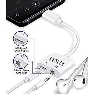 VOLT PLUS TECH USB C to 3.5mm Headphone Jack Audio Aux & C-Type Fast Charging Adapter Compatible with Your Lenovo Tab P11 Proand Many More Devices with C-Port
