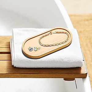 Bamboo Soap Dispenser Tray, Multi Use Bathroom Counter Tray, Rounded Edges Bamboo Oil and Vinegar Glass Bottle Tray for Dresser Counter Head Ornament Tissues Candles