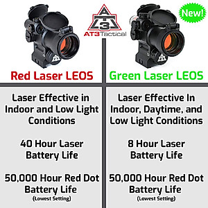 AT3 LEOS Red Dot Sight with Integrated Laser & Riser - 2 MOA Red Dot Scope with Flip Up Lens Caps