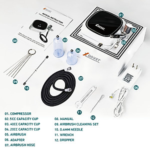 XDOVET Airbrush Kit 30PSI, Airbrush Set with Compressor, Mini Airbrush Compressure Kit for Makeup, Cake Decorating, Nail Art, Painting, Tattoo, DIY Modeling with Air Brush Set