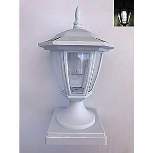 AFFORDABLE Outdoor Garden Set of 2 Solar White Finish Color Hexagon 4"X4" Fence Post Cap Light with White SMD LEDs for 4"x4" Wood & PVC Fence Post